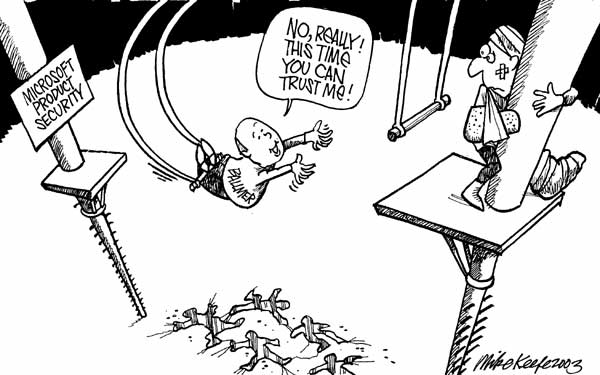 Microsoft Security - Mike Keefe Political Cartoon, 10/20/2003