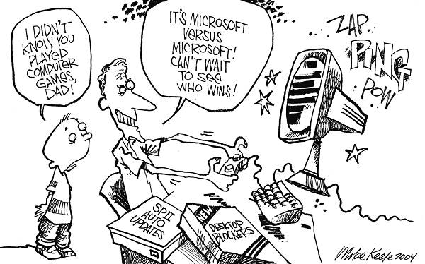 Microsoft vs. Microsoft - Mike Keefe Political Cartoon, 08/23/2004