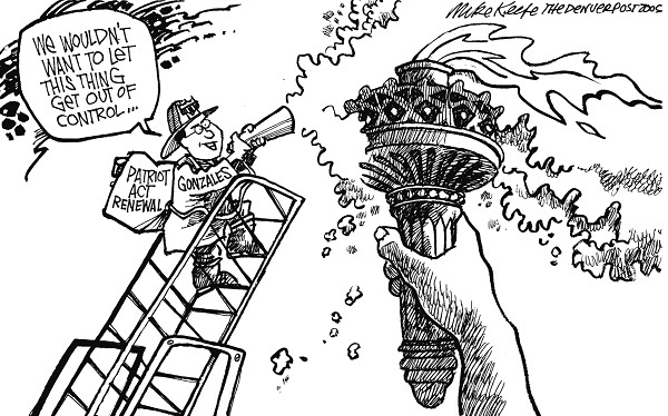 Patriotism Political Cartoons AG Gonzales Wants Patriot Act Renewed