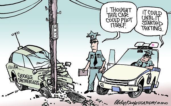 Driverless Car - Mike Keefe Political Cartoon, 10/12/2010